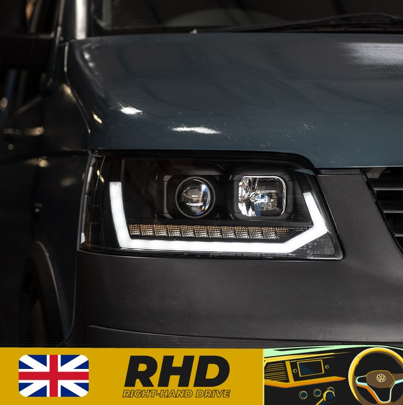VW T5 LED DRL V2 Headlights with Sequential Indicators – Black-KIT ...