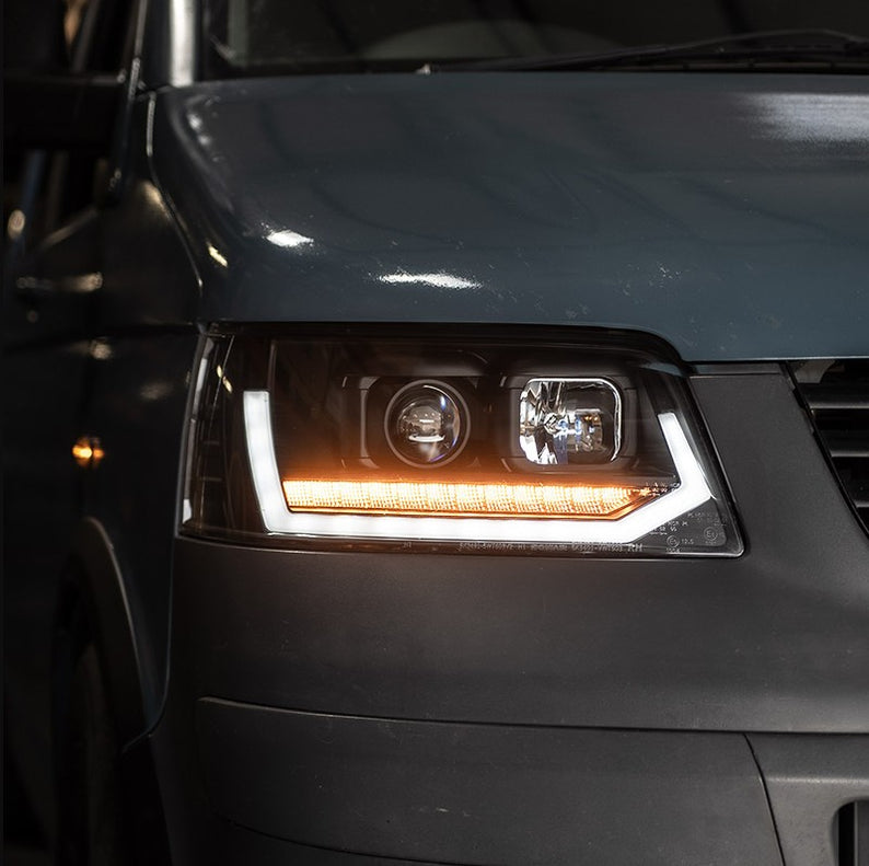 VW T5 LED DRL V2 Headlights with Sequential Indicators – Black-KIT ...