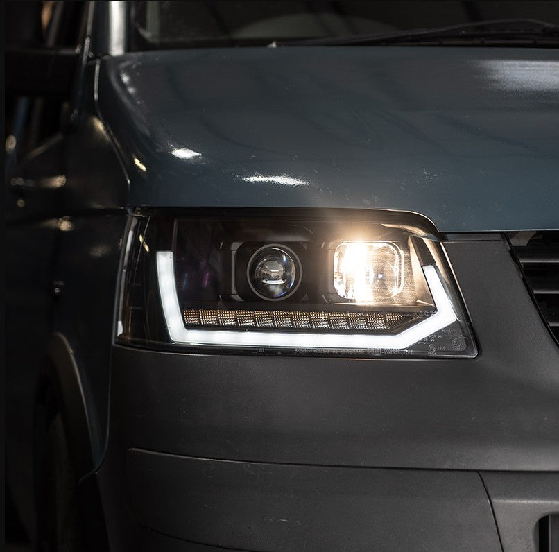 VW T5 LED DRL V2 Headlights with Sequential Indicators – Black-KIT ...