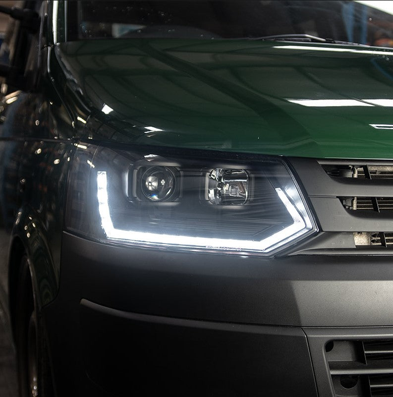 VW T5.1 LED DRL V3 Headlights with Sequential Indicators (includes bul ...