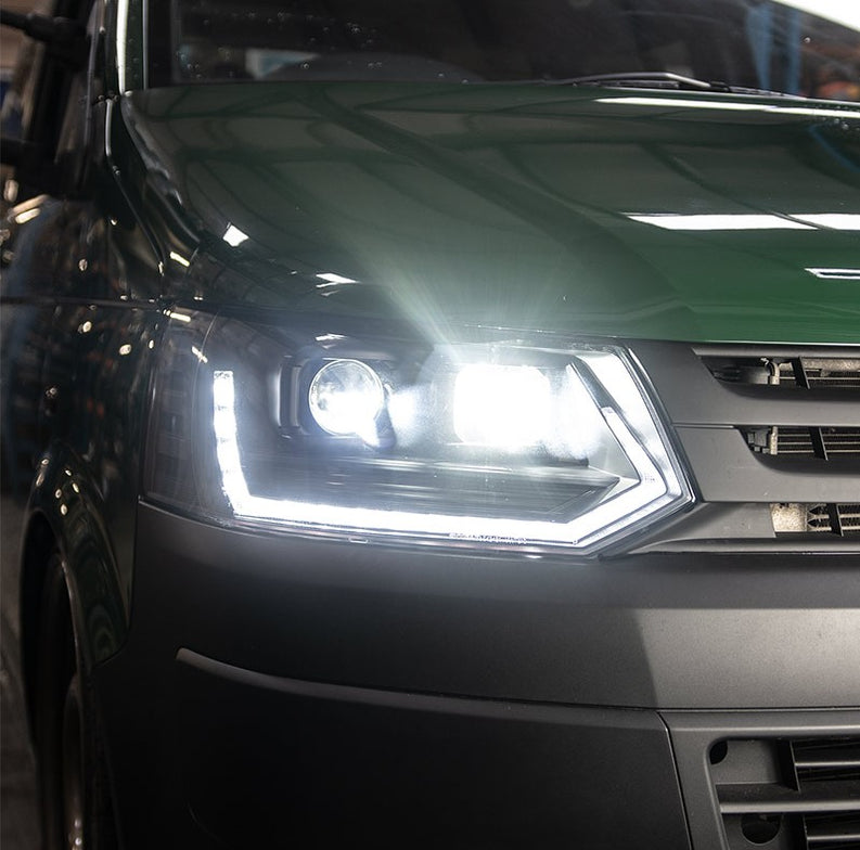 VW T5.1 LED DRL V3 Headlights with Sequential Indicators (includes bul ...