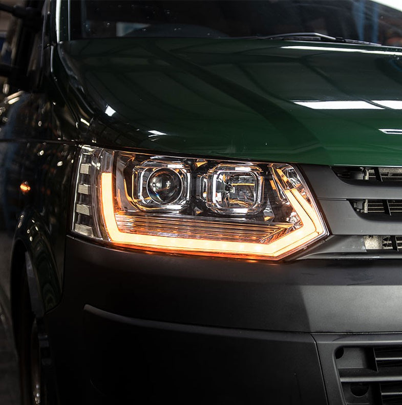 VW T5.1 LED DRL V3 Headlights with Sequential Indicators (includes bul ...