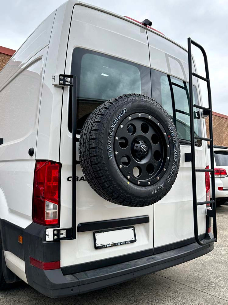VW Crafter Rear Door Spare Wheel Carrier — KombiLife Australia