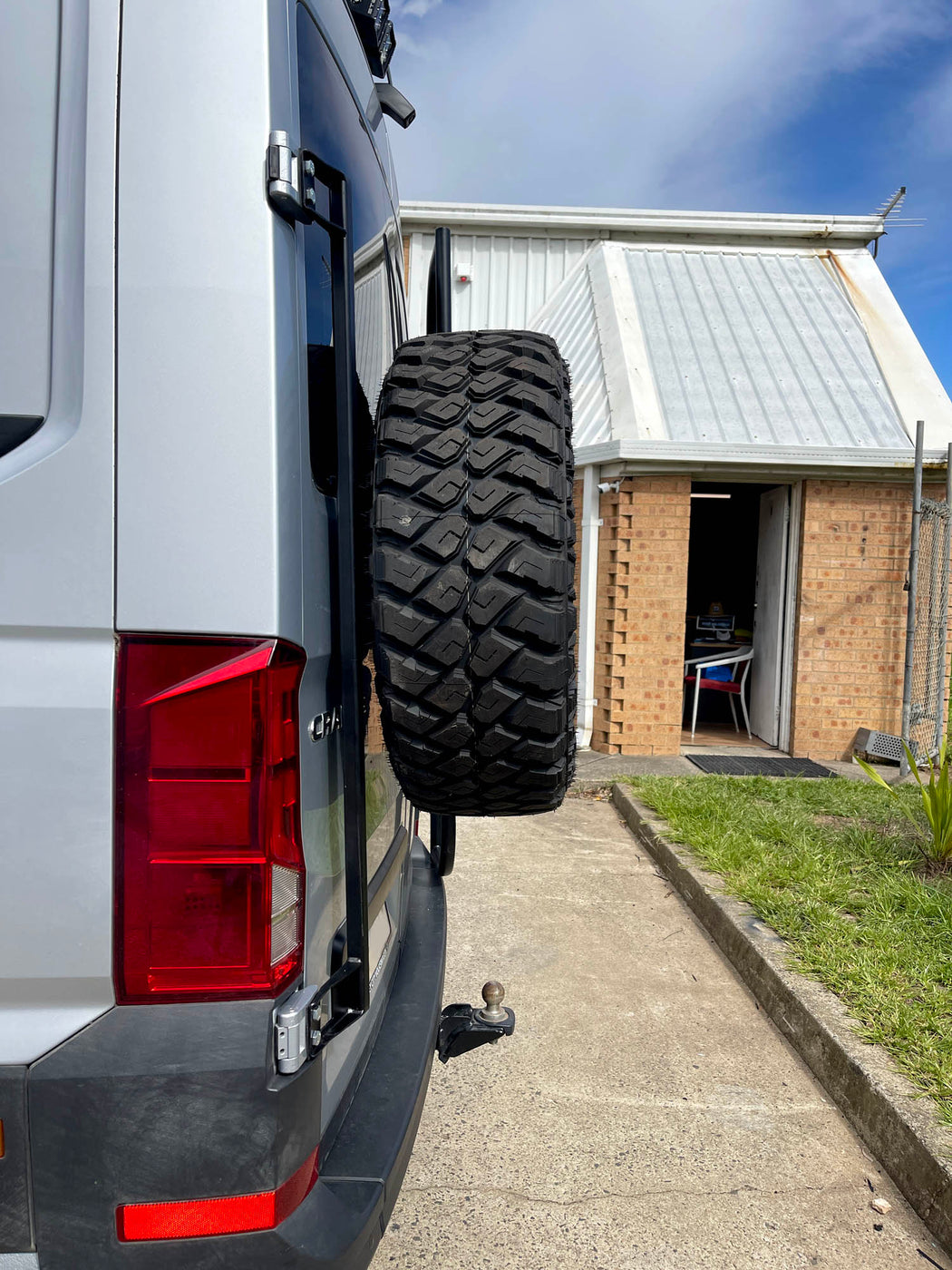 VW Crafter Rear Door Spare Wheel Carrier — KombiLife Australia