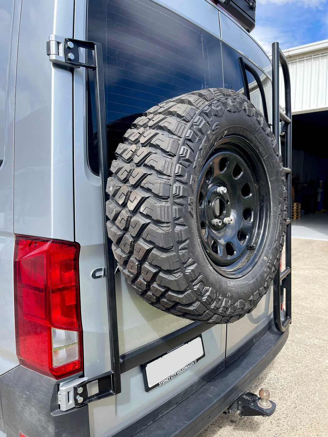 VW Crafter Rear Door Spare Wheel Carrier — KombiLife Australia