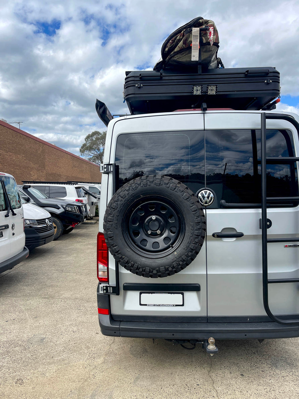 VW Crafter Rear Door Spare Wheel Carrier — KombiLife Australia